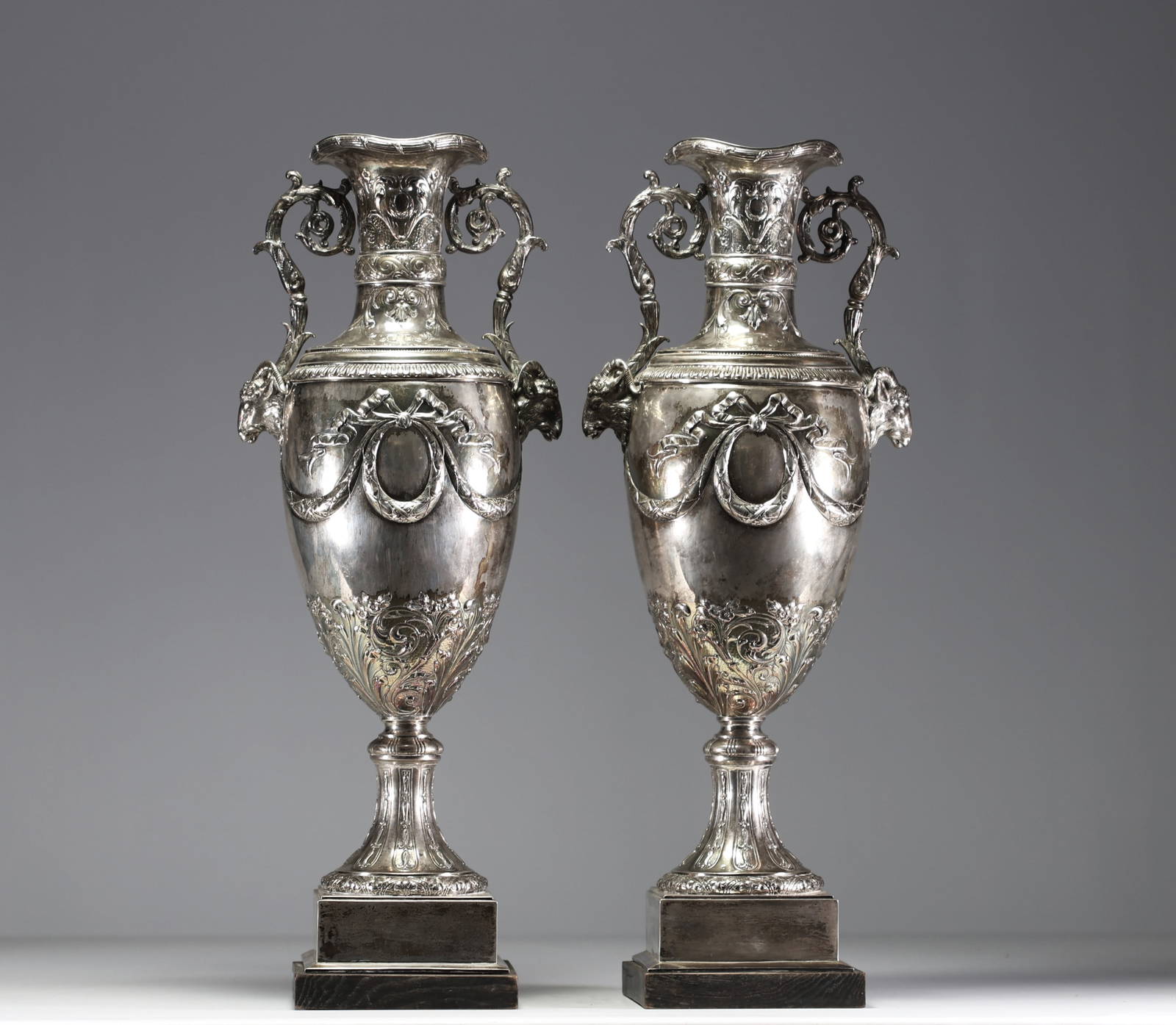 Imposing Pair Of Louis Xvi Chased And Repousse Silver Vases, Hallmarks ...