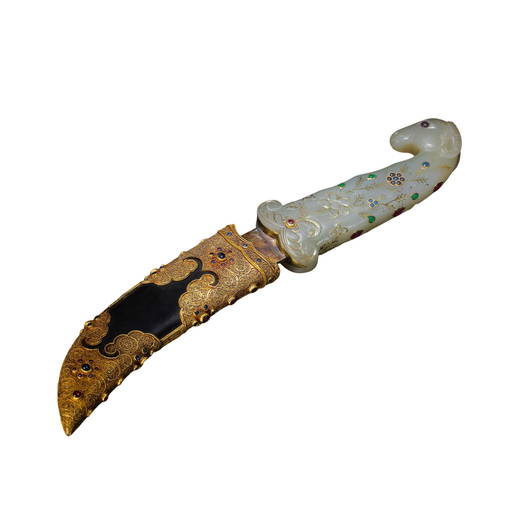 17th Century Qing Dynasty Pure Gold Inlaid Jewel Dagger