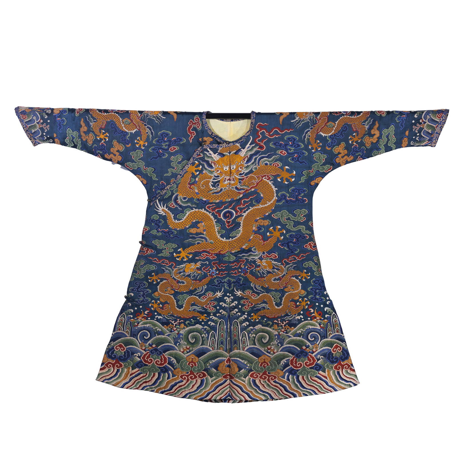 Chinese Qing Dynasty Brocade Blue Dragon Robe Auction
