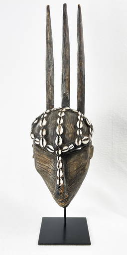 Vintage African Wood Mask Cowrie Shell Headdress