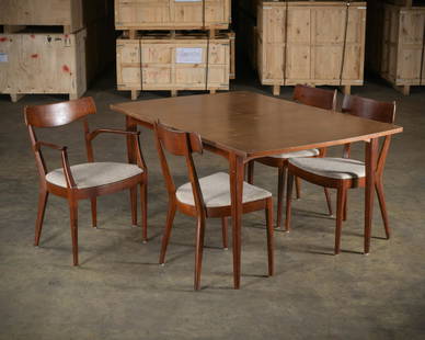 A Drexel "declaration" Modern Walnut Dining Table With Chairs