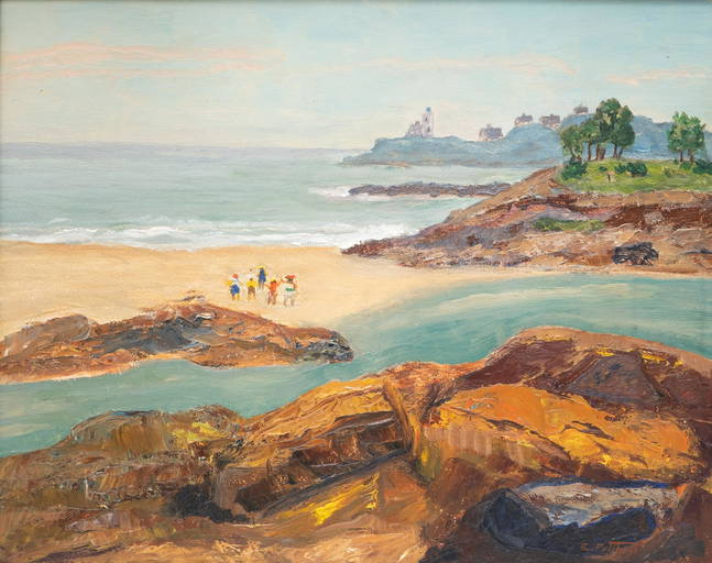 Signed Edward Henry Pothast, New England Seashore, Oil On Board