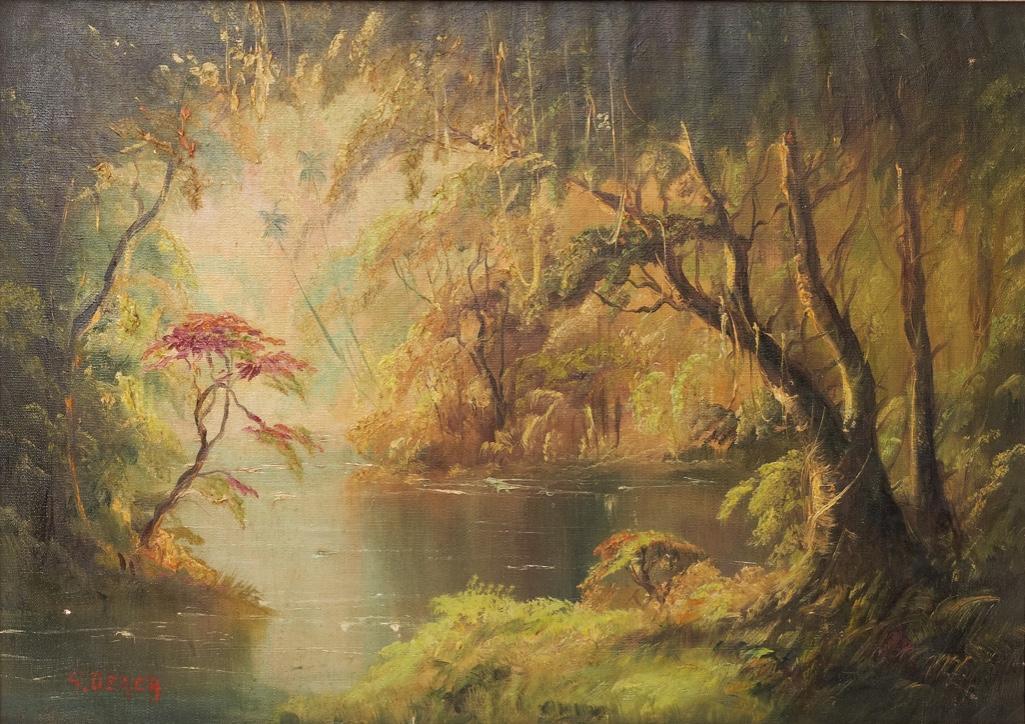 Signed George Deaca, River Landscape. Oil Painting On Canvas