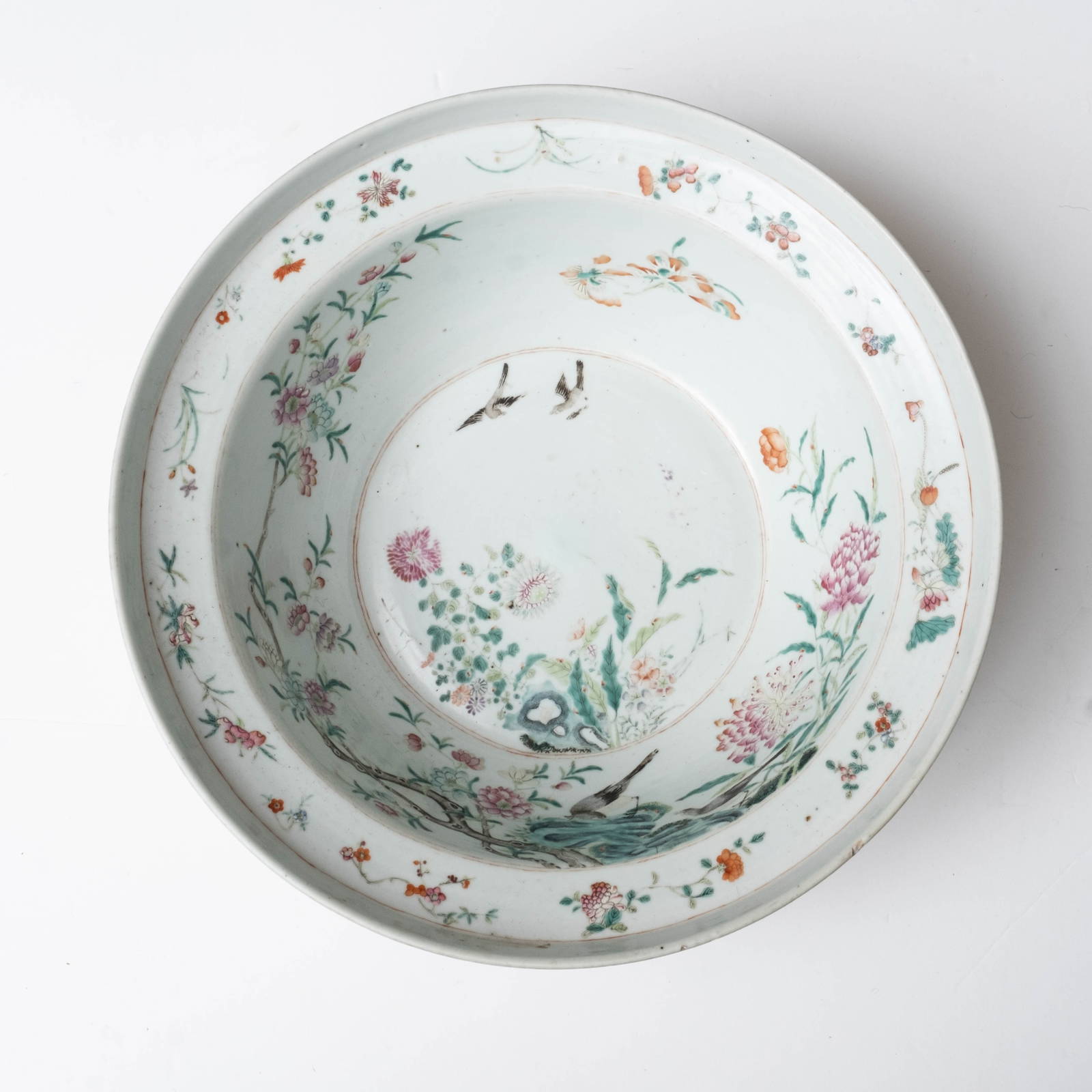 Large 14"chinese Export Porcelain Famile-rose Design Bowl 19th Century ...