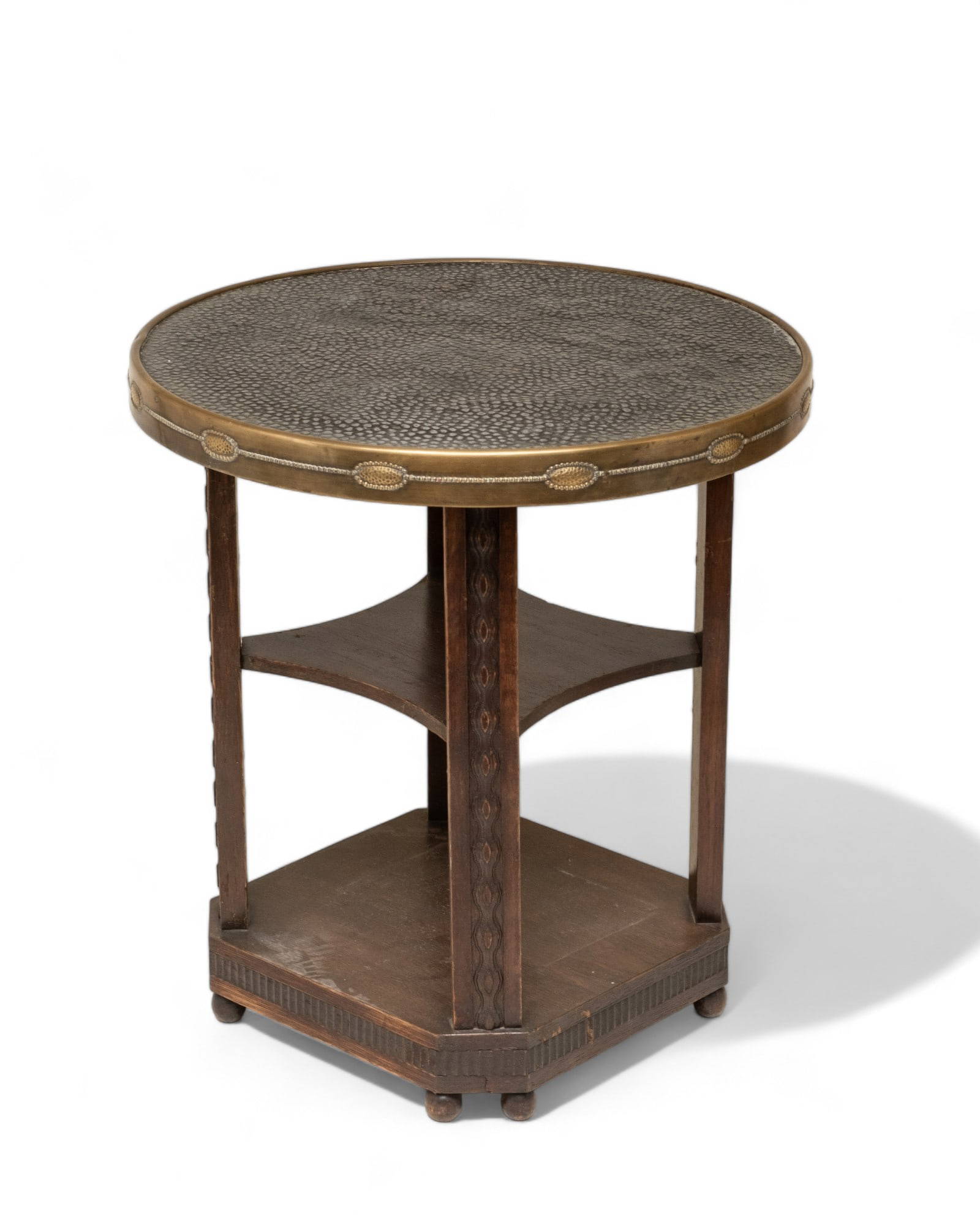 Vienna Secession Jugendstil Table Of Oak And Brass With Hammered Steel ...