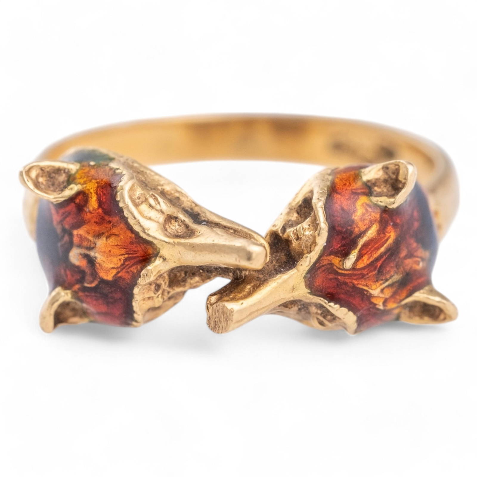 Art Nouveau 18k Gold And Enamel Double Fox Head Ring Auction