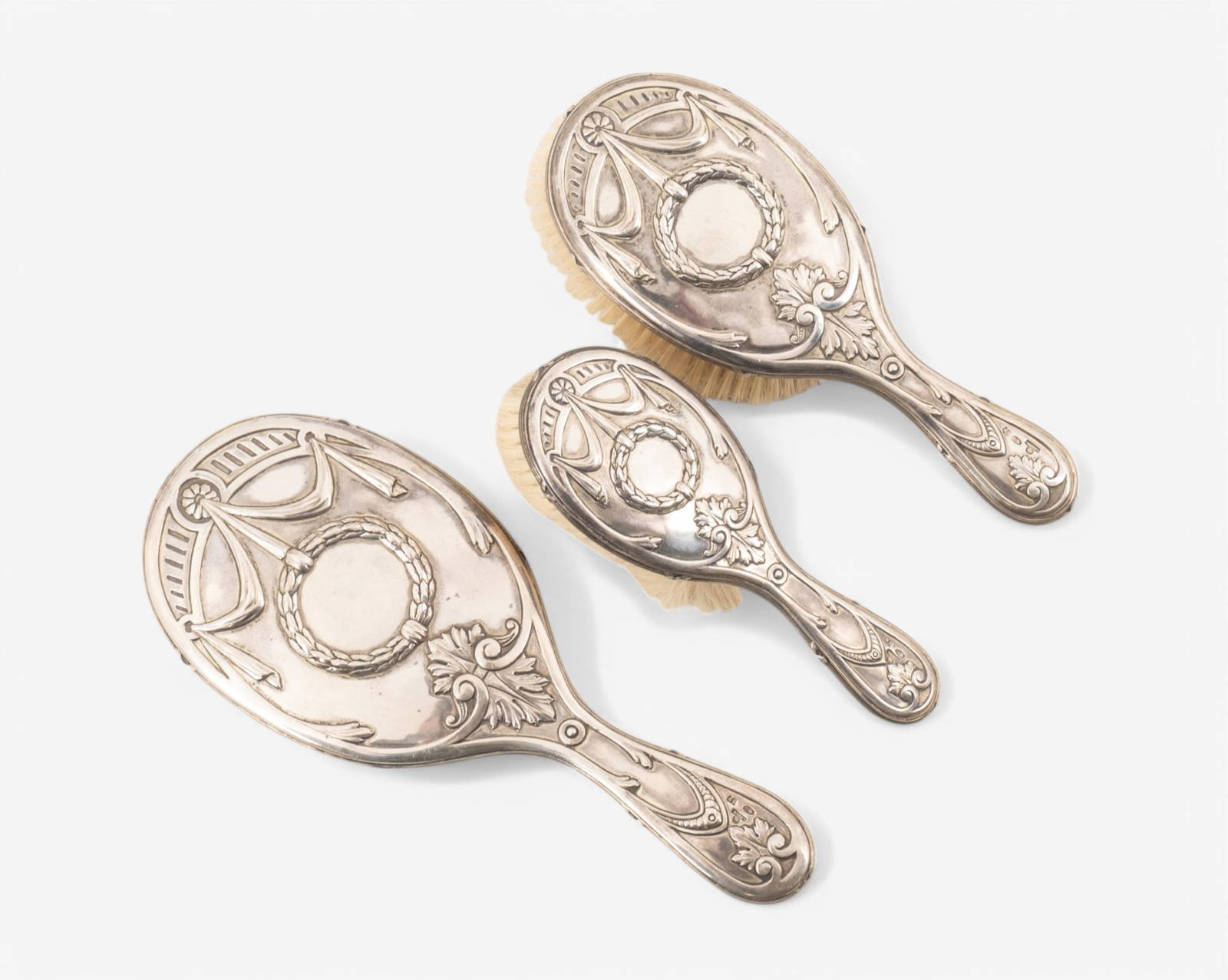 Imperial Russian Faberge Silver 3-piece Vanity Set Auction