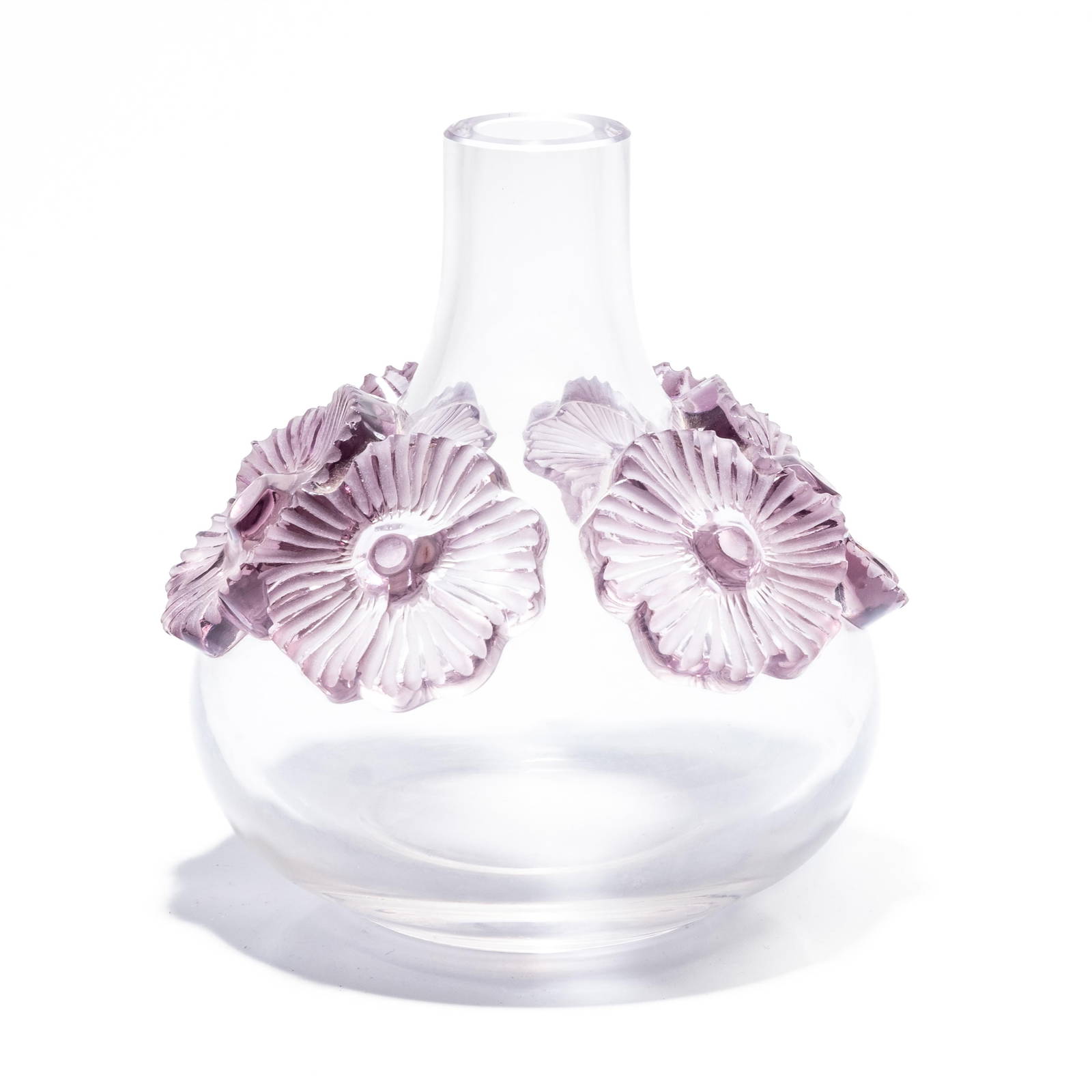 Lalique Signed Clear And Lavender Art Glass Vase, "atossa" Auction