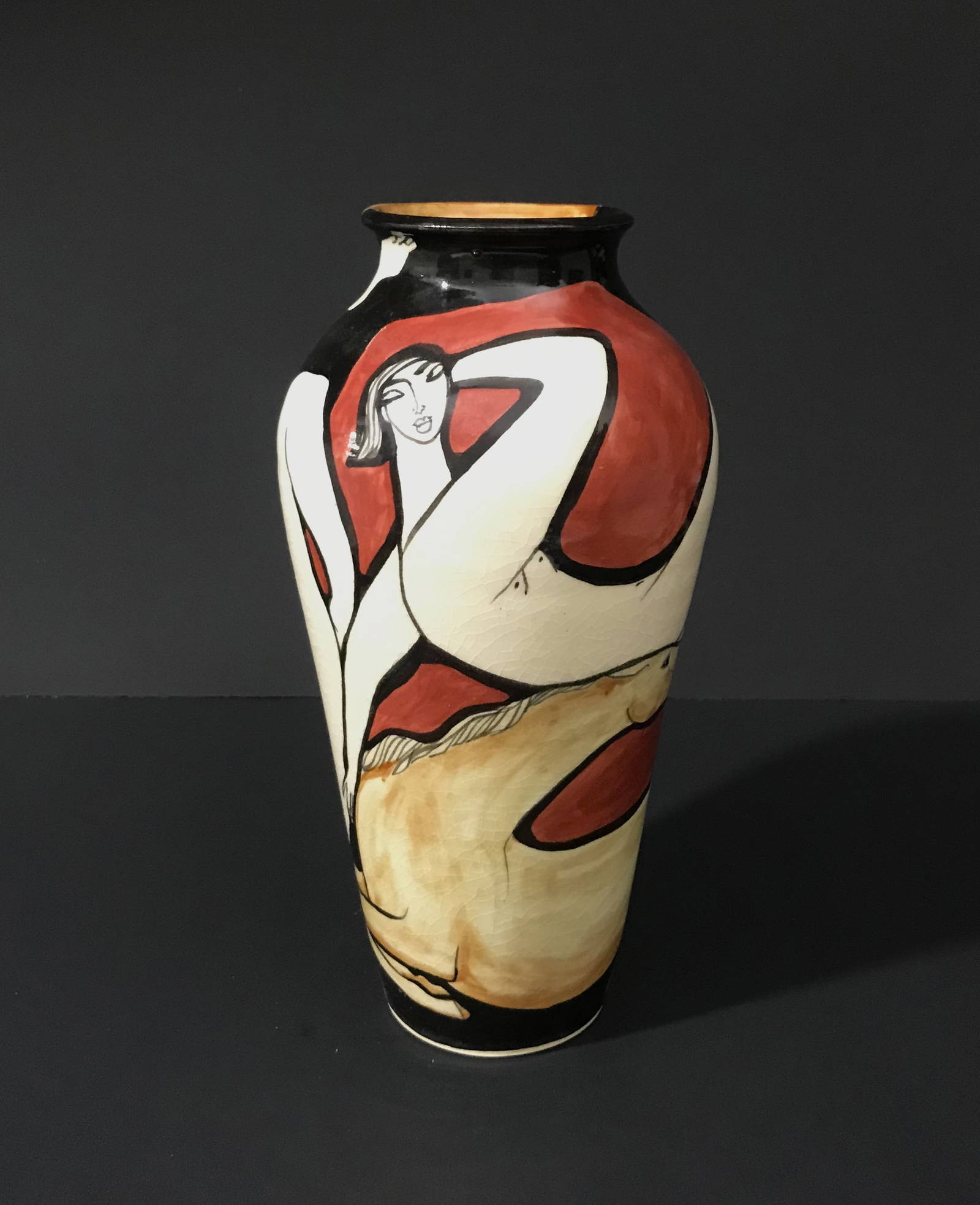 Ken And Tina Riesterer, "lovers & Horse" Ceramic Vase. Auction