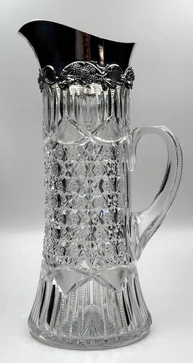 J. Hoare Cut Glass Tall Pitcher, Tiffany Sterling Collar