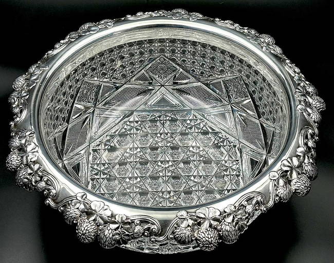 J. Hoare X Ray Cut Glass Bowl With Tiffany Sterling