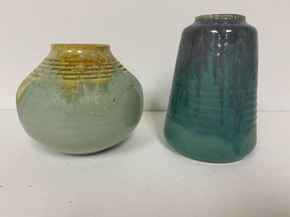 2 Roseville Tourist Touring Car Pottery Vases
