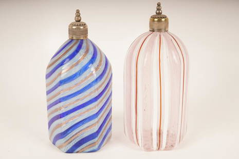 An Italian Silver Coloured Mounted Fiasco Glass Bottle