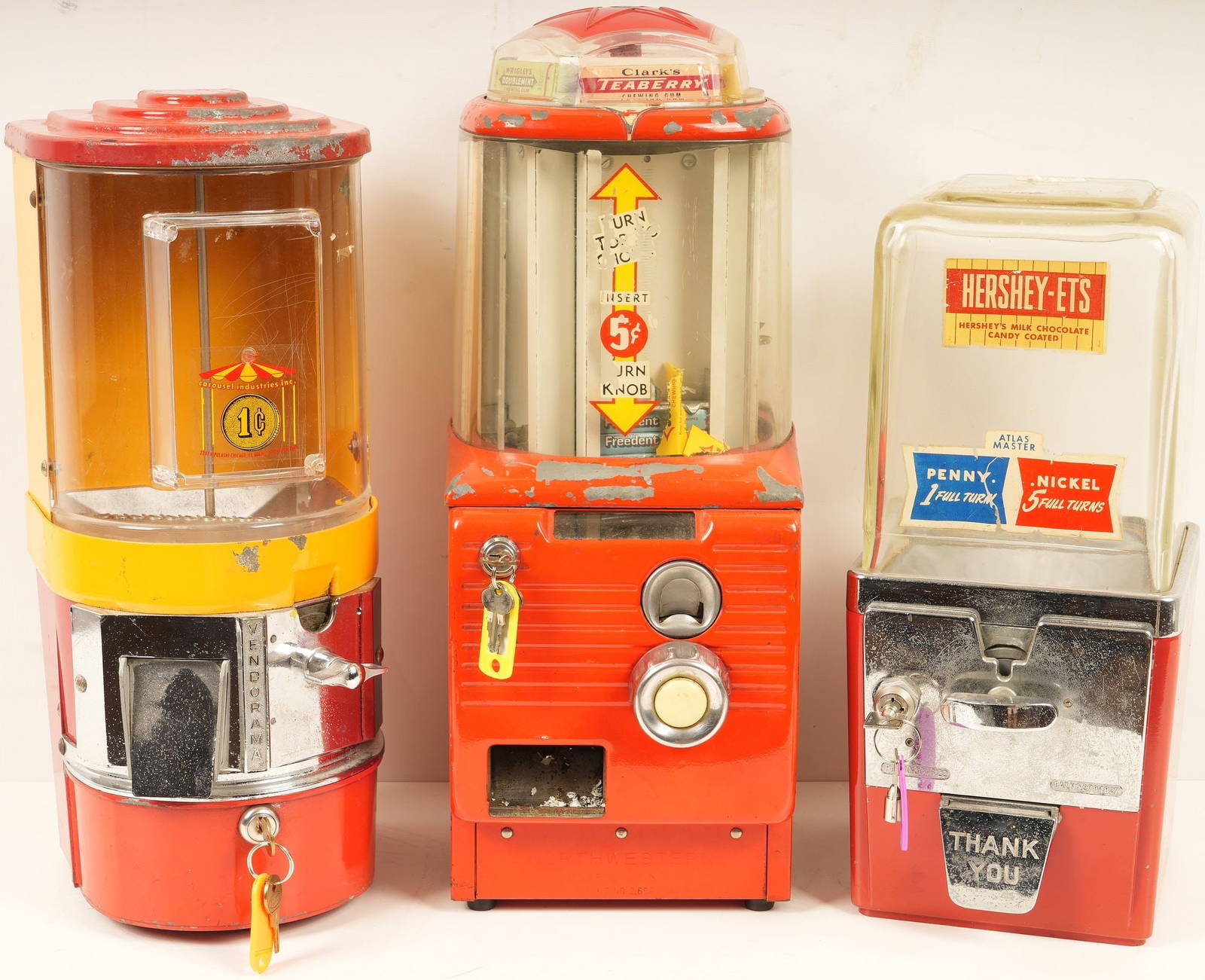 3 Vintage Coin Op Candy Machines Auction