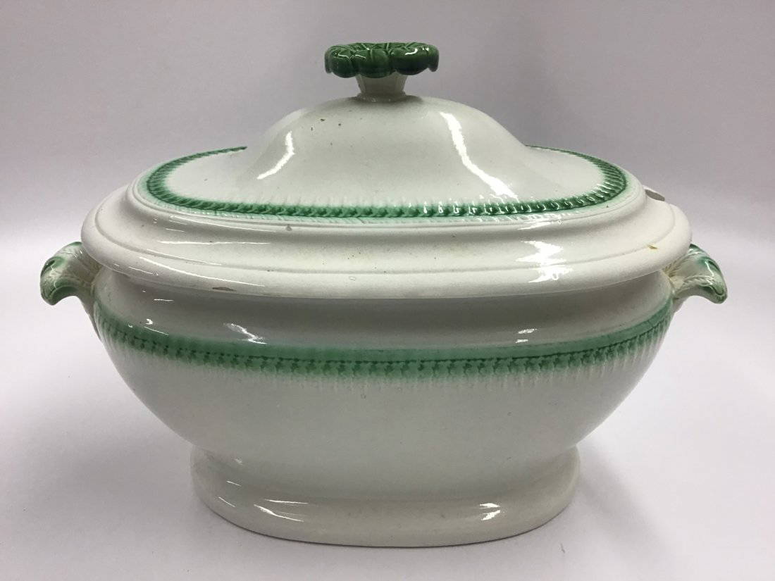 2pc Green Shell Edged Leedsware Soup Tureen C 1820 Auction