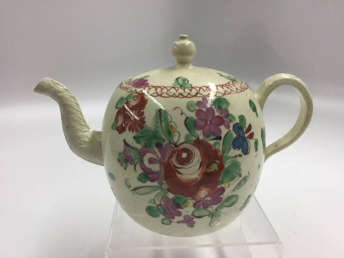 Polychrome Decorated Creamware 9.5" Teapot "adams Rose" Auction