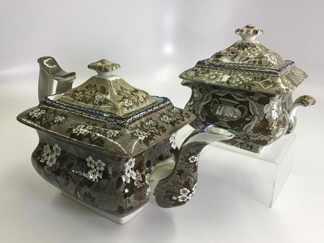 Salopian Brown Transferware Teapot And Sugar Bowl Auction