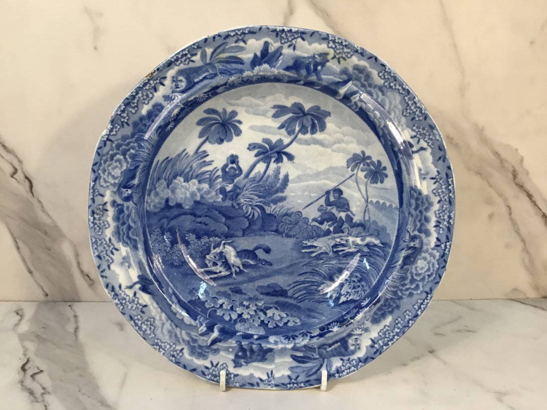 English Staffordshire Spode "chase After A Wolf" Pearlware Bowl Auction