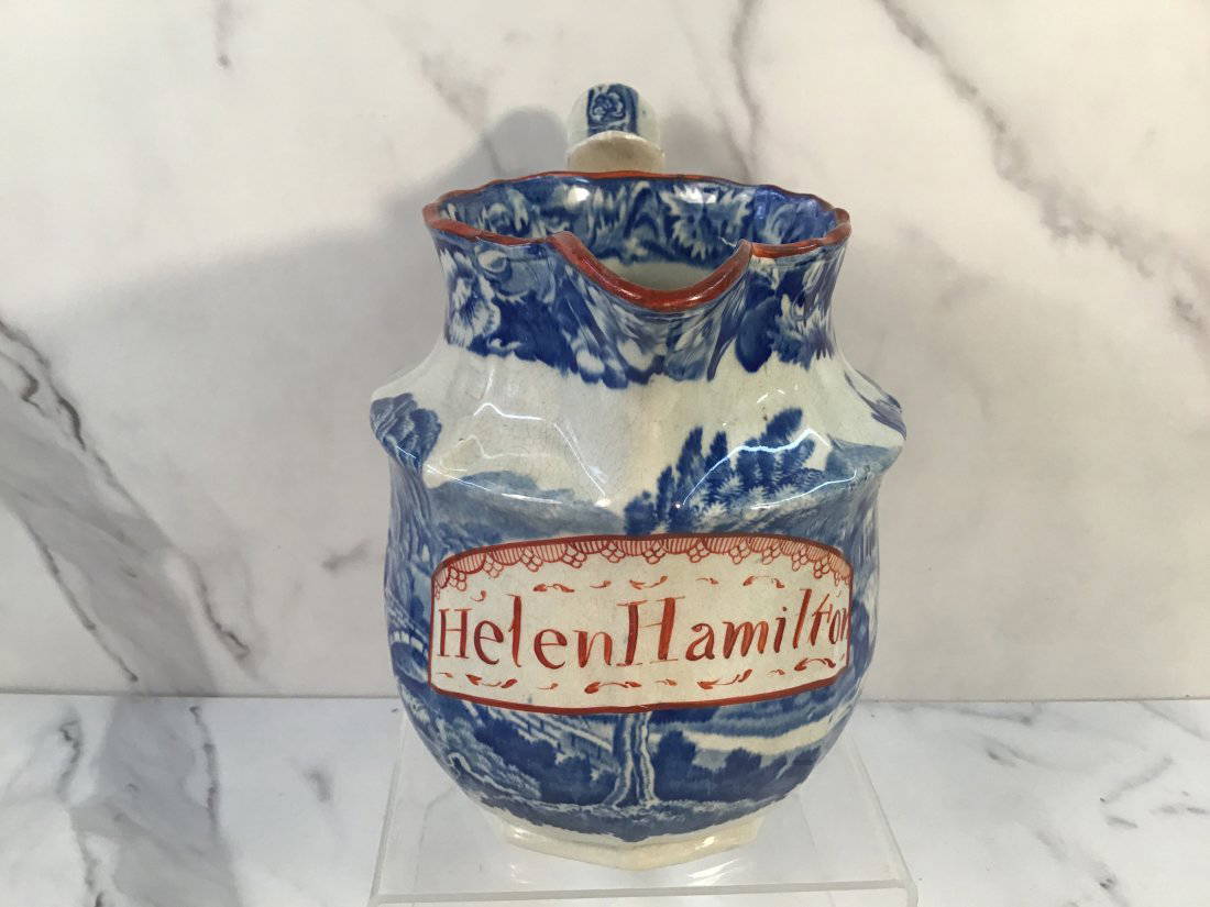 Early English Staffordshire Blue Transfer Memorial Pitcher "helen ...