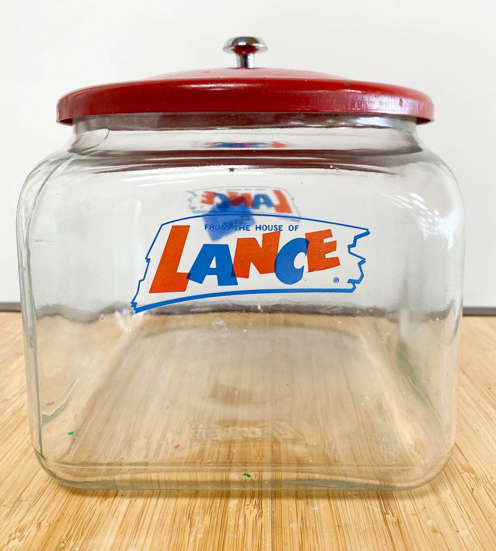 Vintage Glass Lance Cracker Store Jar Display With Lid
