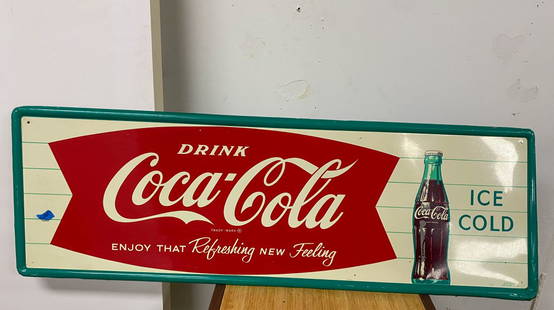 Original Flange Pinstrip Coca Cola Fishtail Sign