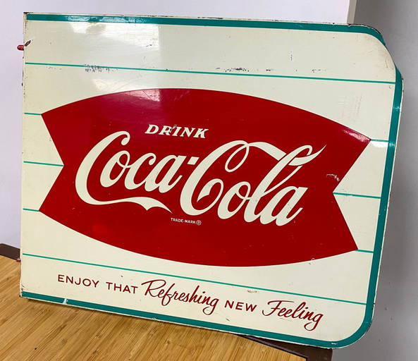 Original Flange Pinstrip Coca Cola Fishtail Sign