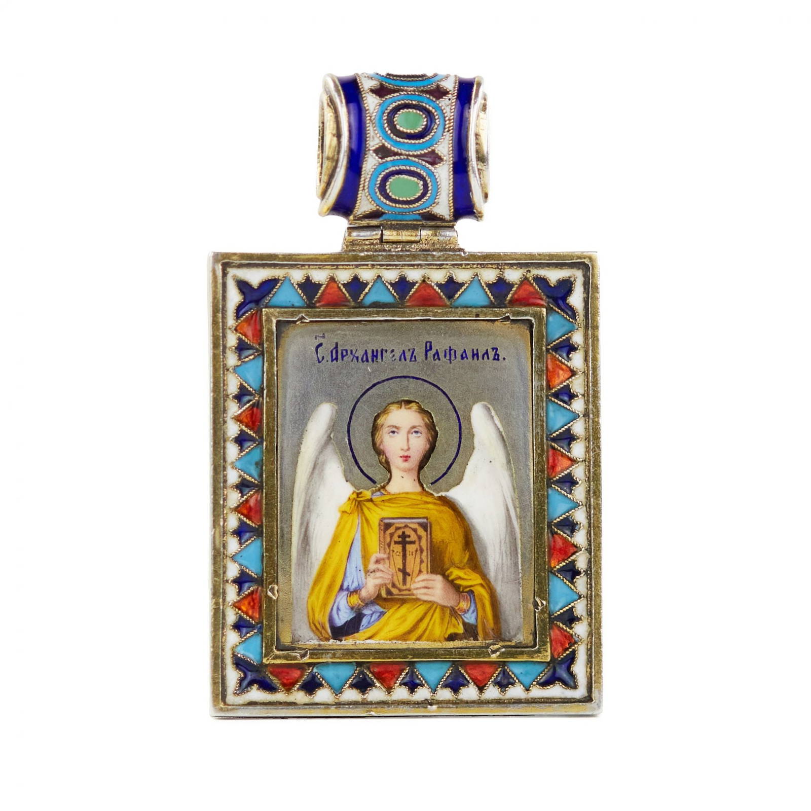 Russian, Silver Icon Of The Archangel Raphael, Painted And Cloisonné ...