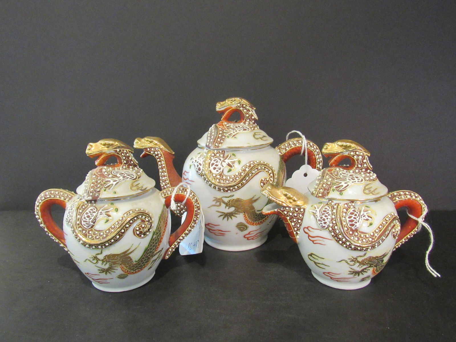 Vintage Japanese Moriage Dragonware Tea Set Signed.