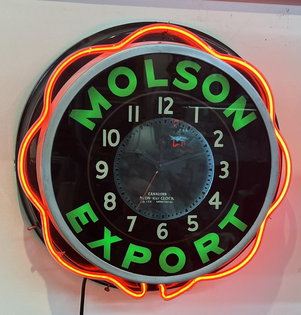 Vintage 1950s Canadian Neon Ray Molson's Export Brewery Beer Neon Clock