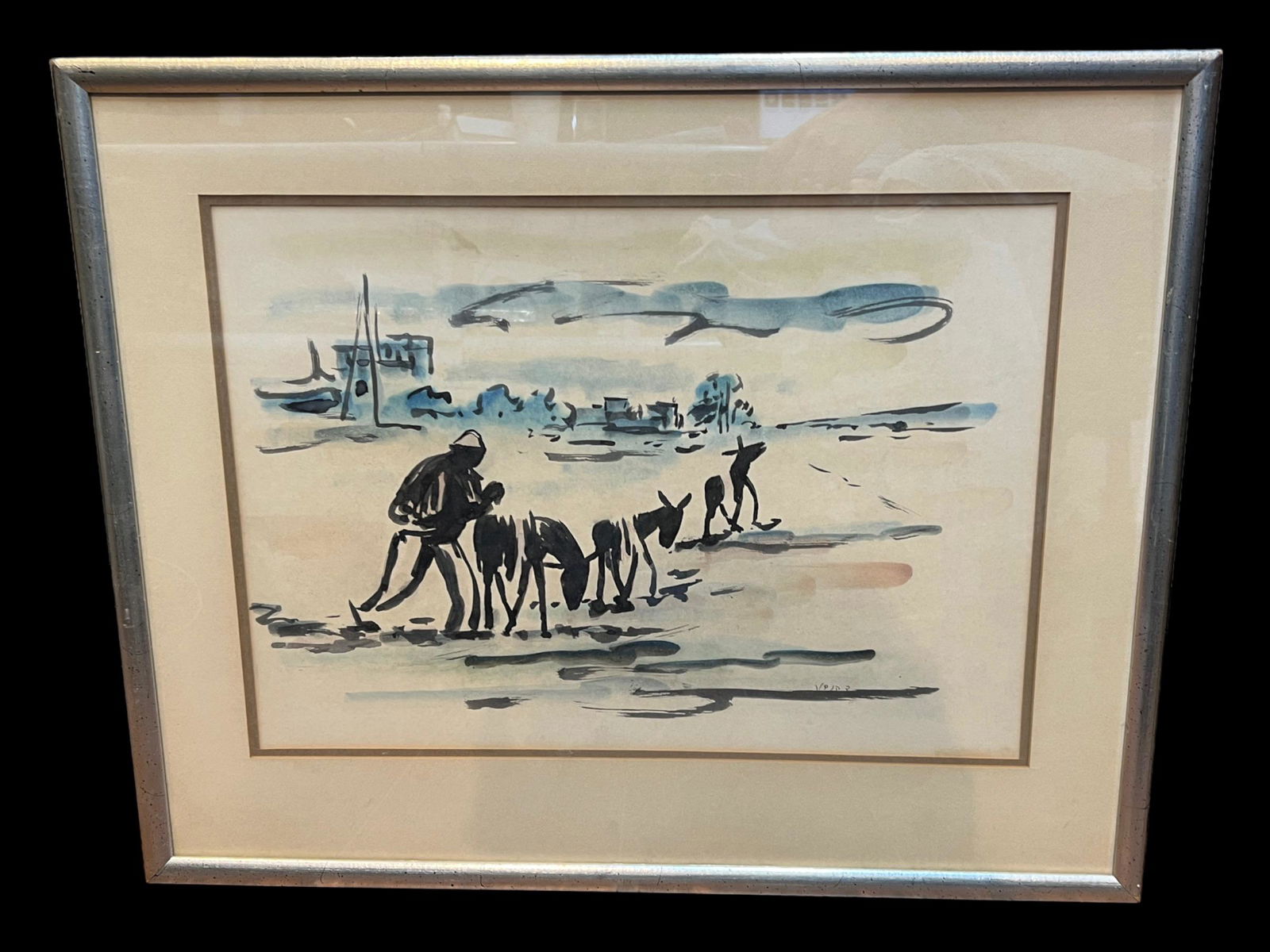 Vintage David Handler (israeli, 1904 1984) Watercolor Painting Framed