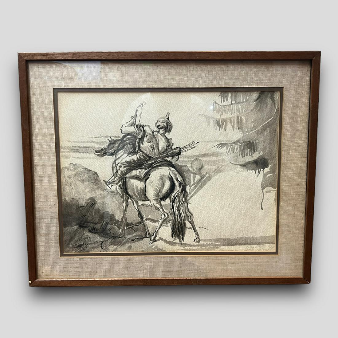 After Giovanni Battista Tiepolo Arabian Ink Drawing On Horse Auction