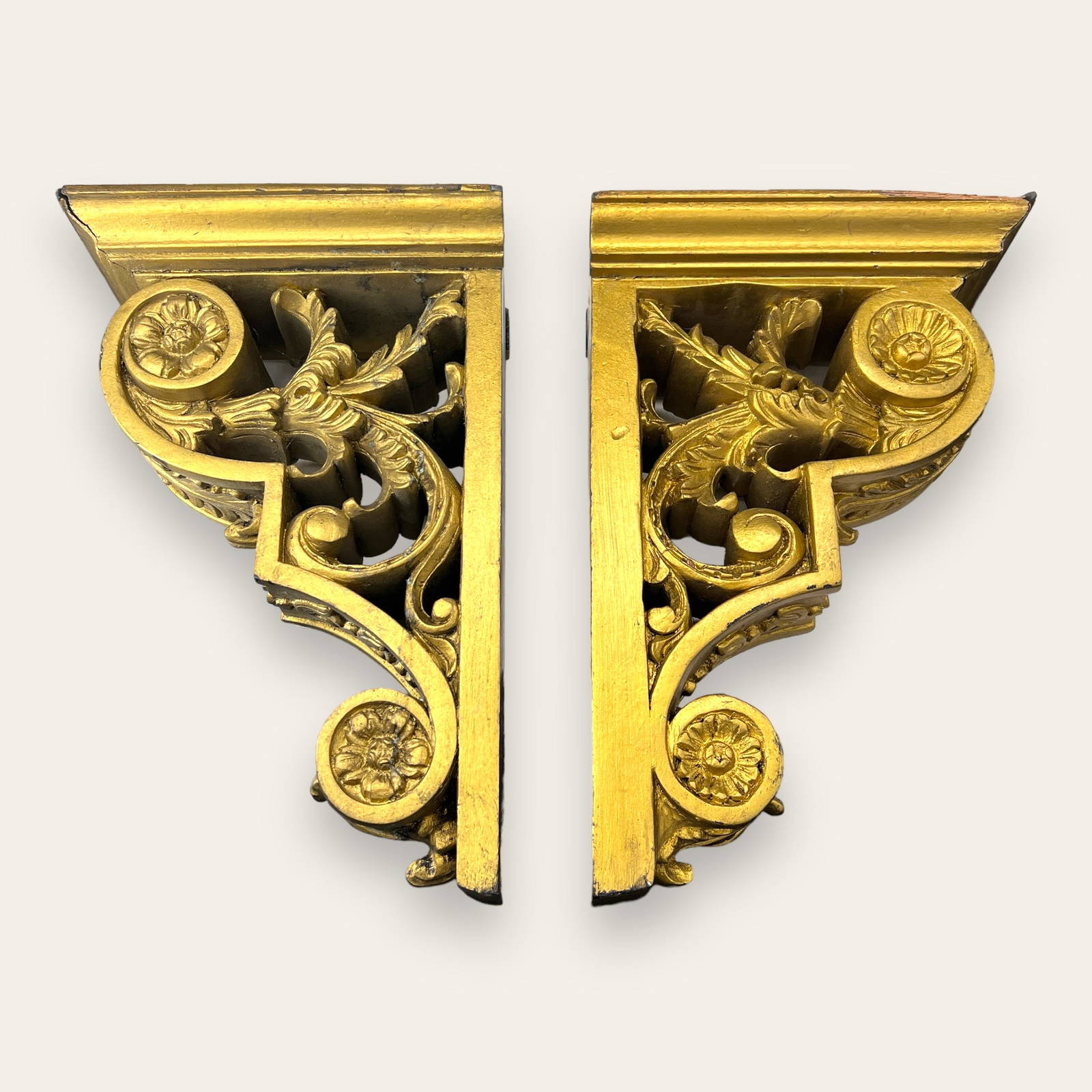 Vintage Pair Of Wooden Gold Gilt Cornice Brackets Auction