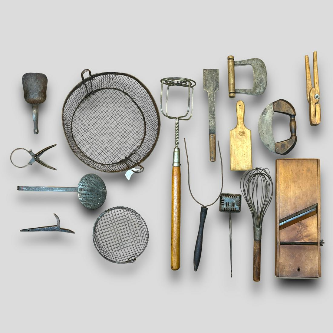 Antique Lot Of 16 Assorted Primitive Farm Tools & Utensils Auction