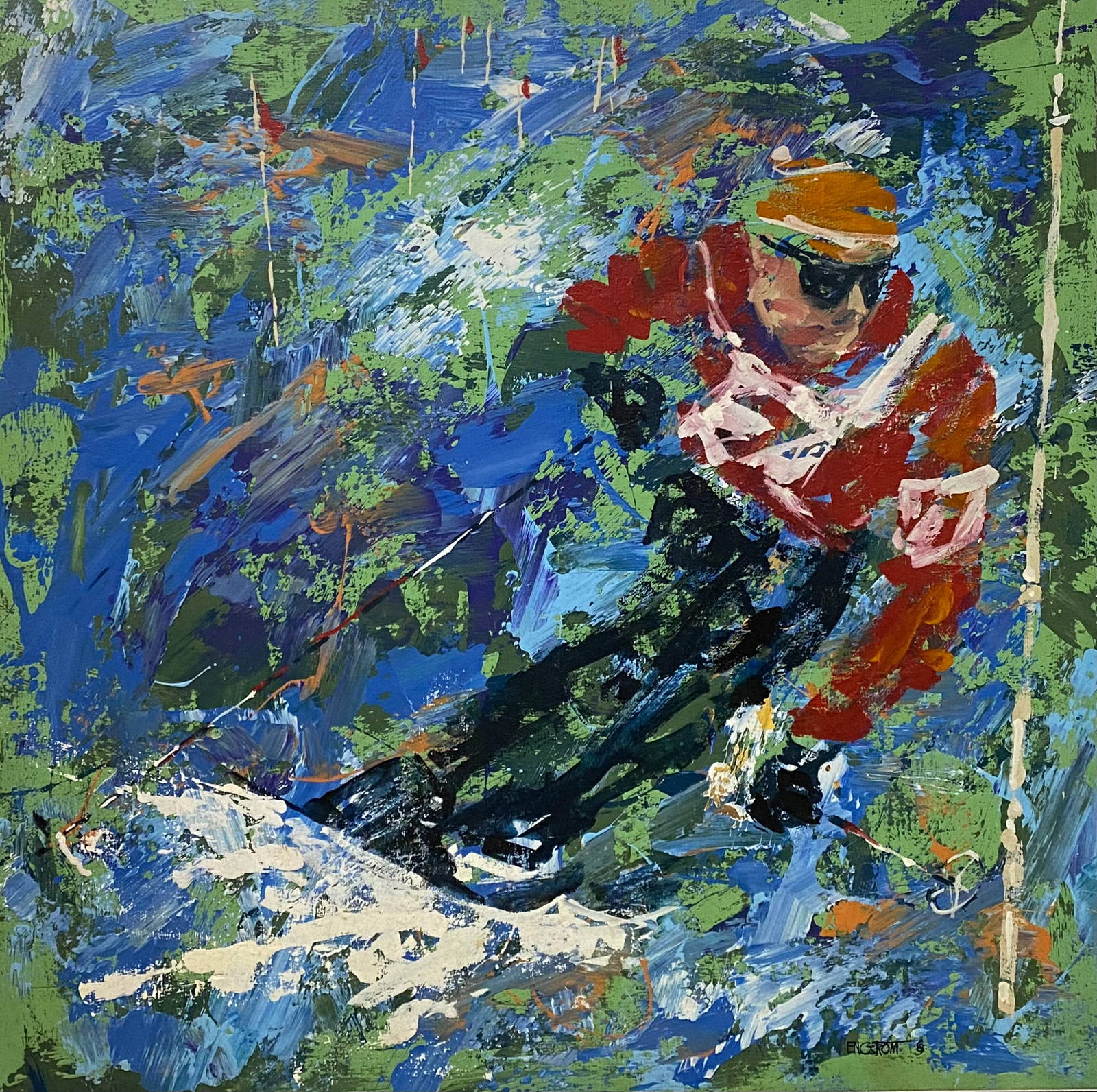 Magnus Engstrom (swedish-american B. 1936) Abstract Oil Painting Skier ...