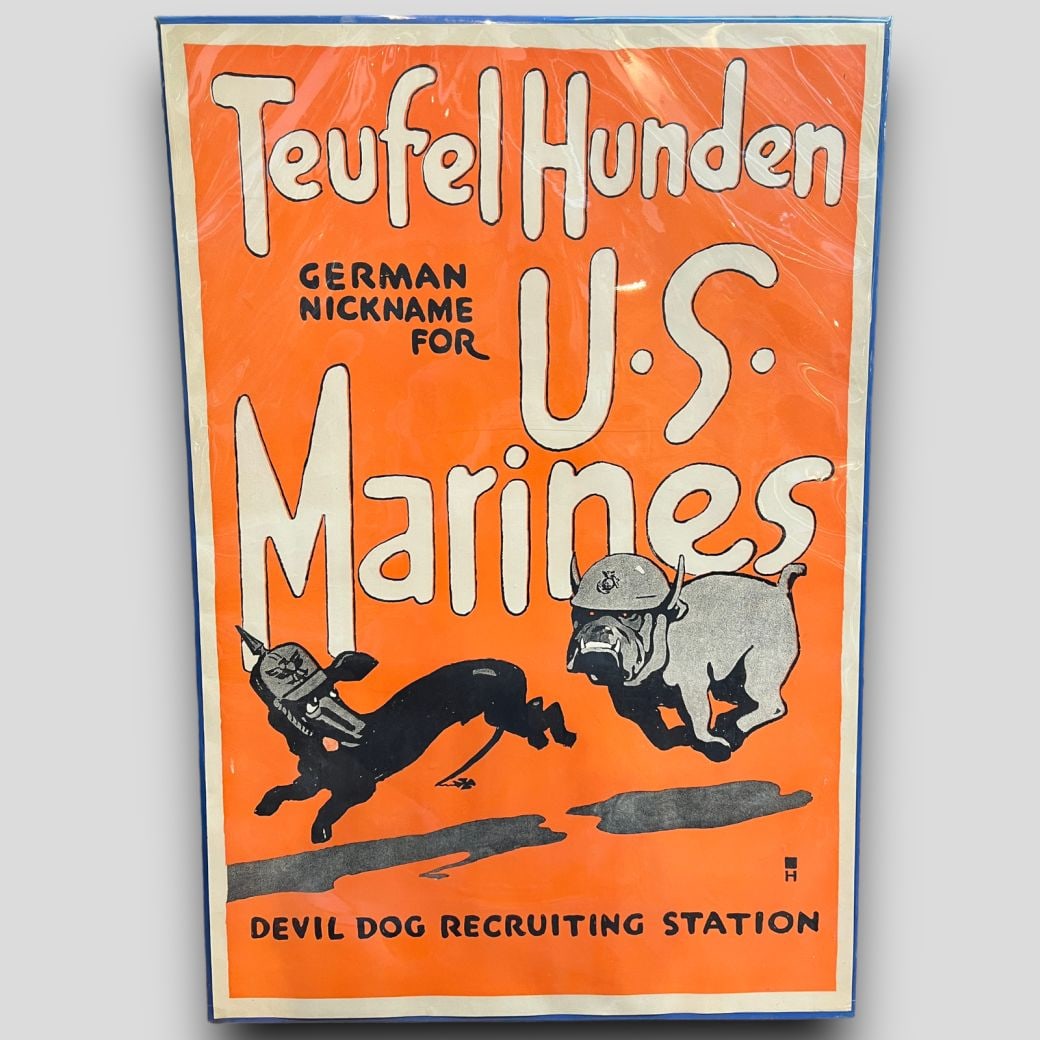 Vintage Ww1 Teufel Hunden U.s. Marine Devil Dog Recruitment Poster Auction