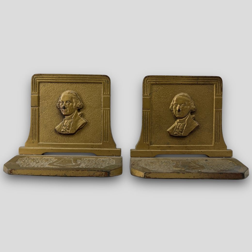 Antique Pair Of George Washington Profile Bust Bookends