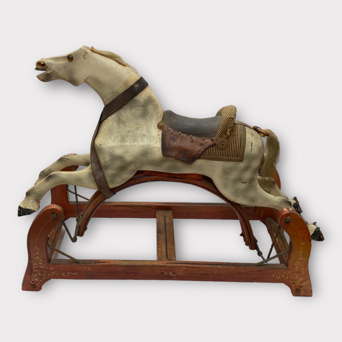 Antique 19th C. American Whitney Reed Carved Wood Rocking Horse