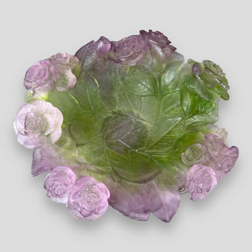 Vintage French Daum Glass Passion Rose Centerpiece Bowl