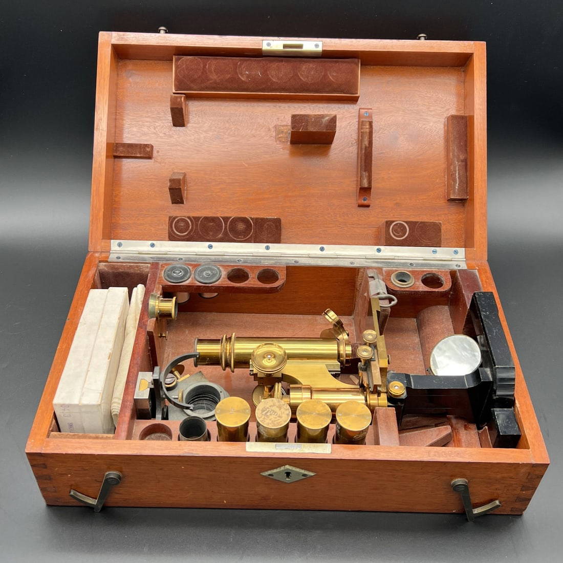 Antique 1880-1890 Brass Microscope C. Zeiss Jena In Wooden Box Auction