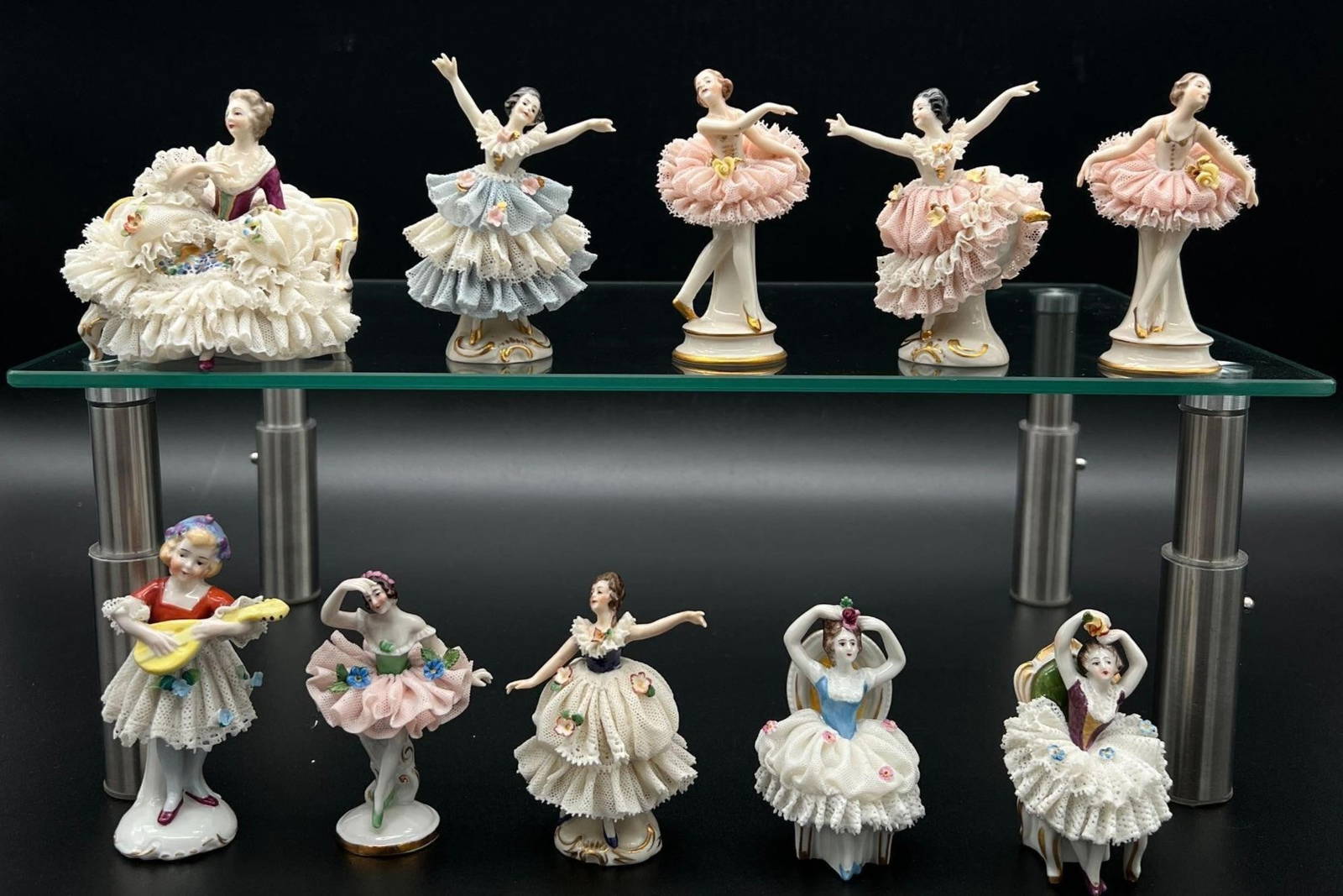 Lot Of 10 Miniature Porcelain & Lace Figurines Auction