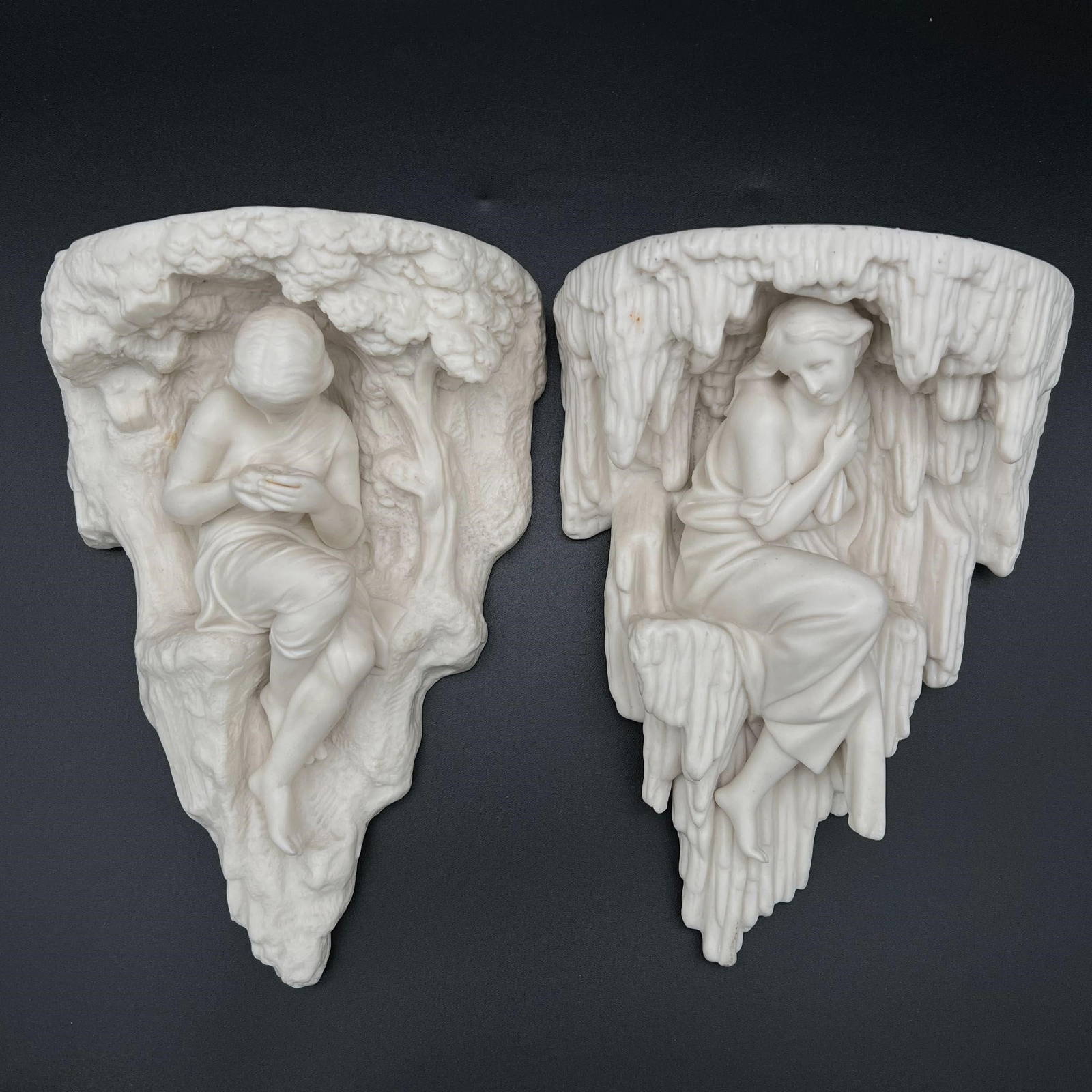 Pair Of Ceramic Wall Cornice Brackets W/ Nymphs Auction