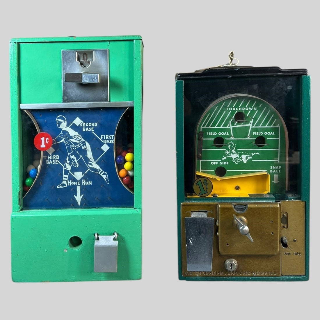 Victor Football Baseball Gumball Machine, Lot Of 2 Auction