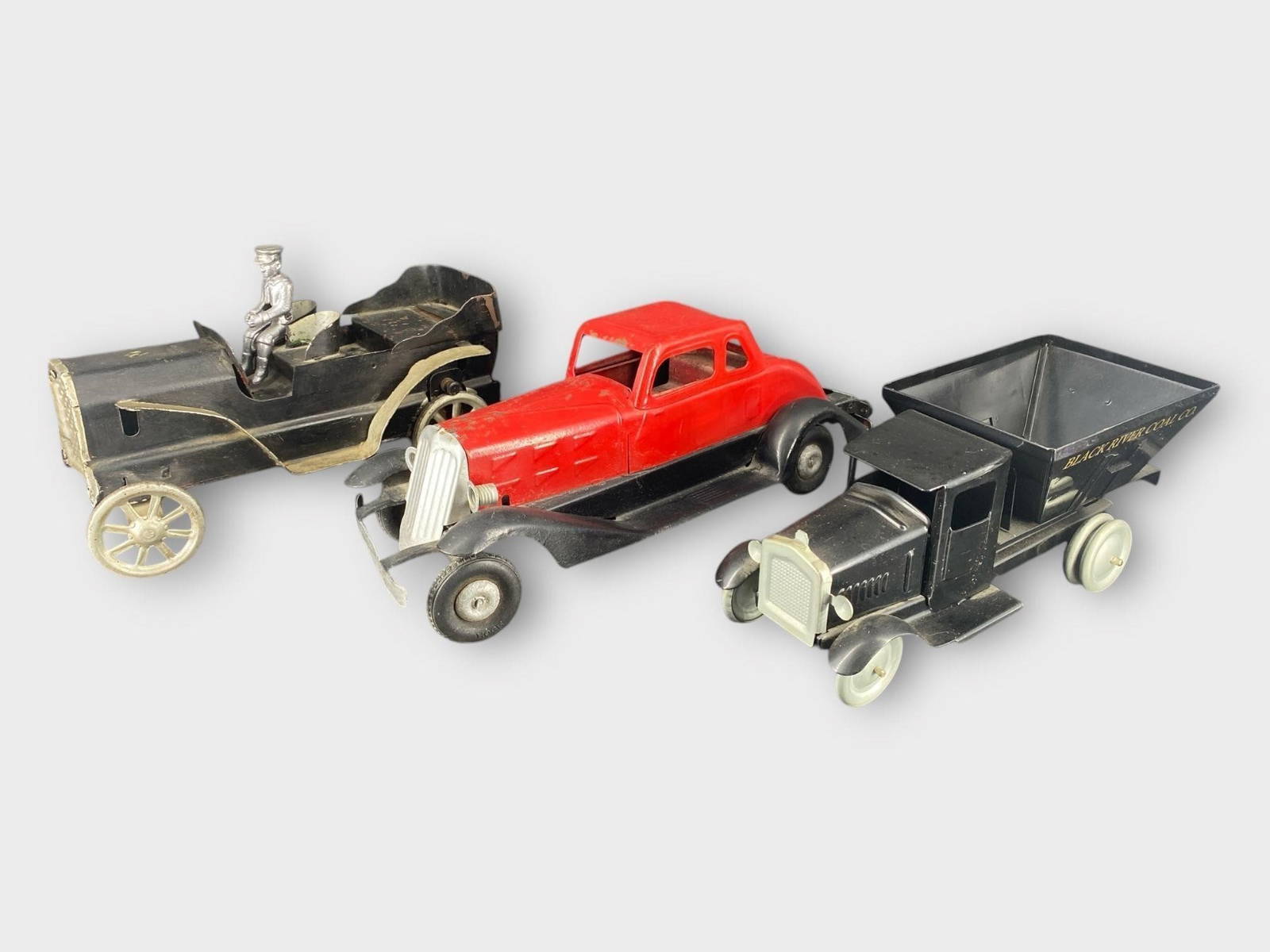 3 Vintage Pressed Steel Cars Black River Coal Co. Auction