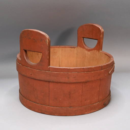 Red Painted Double Handled Pine Tub Of Small Size