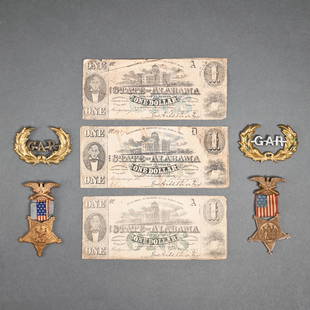 Lot Of Gar Badges & Confederate Notes