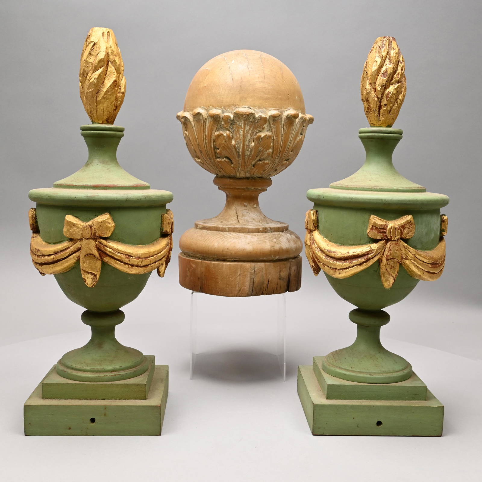 Pair Pine Architectural Finials & A Single Example Auction