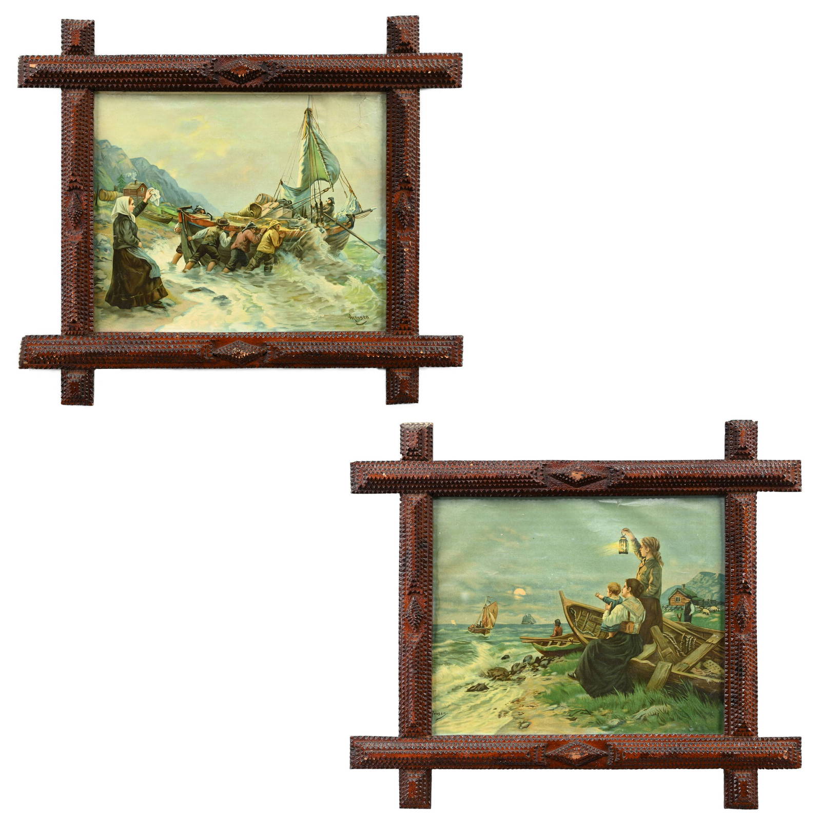 Pair Of American Tramp Art Frames Auction