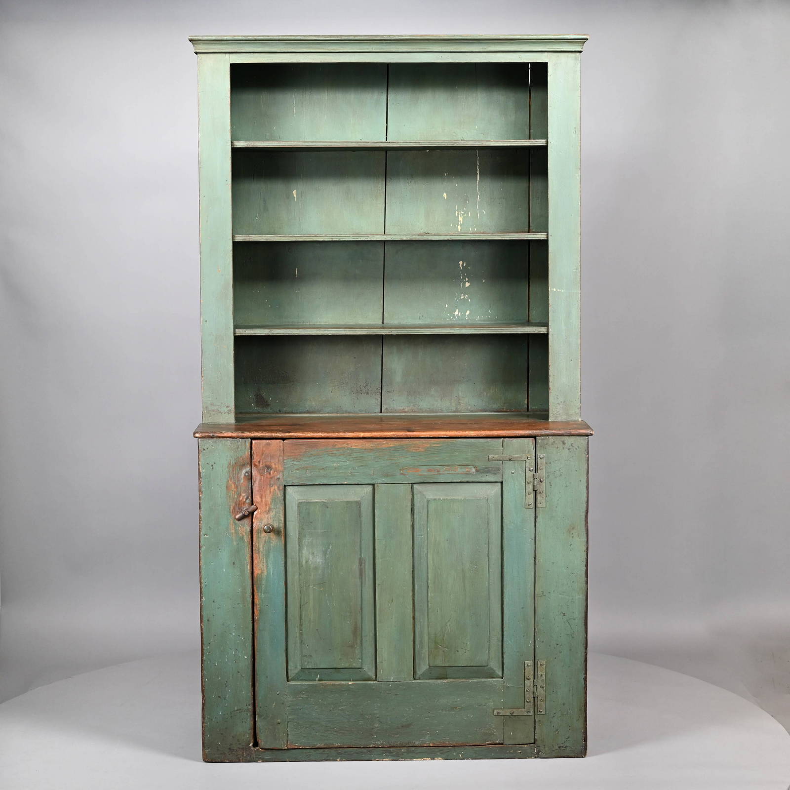 New England Canted Step-back Cupboard Auction
