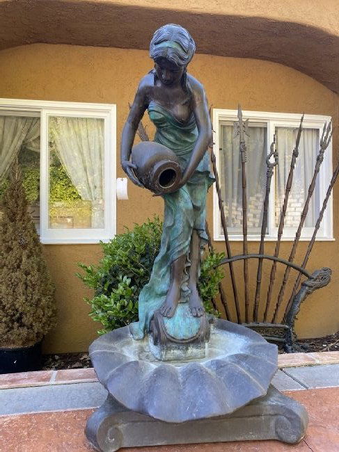 Life Size Bronze Lady On Shelf Fountain