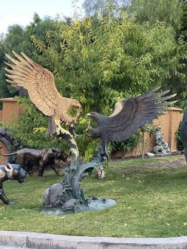 Monumental Bronze Eagles Fighting For A Fish Sculpture